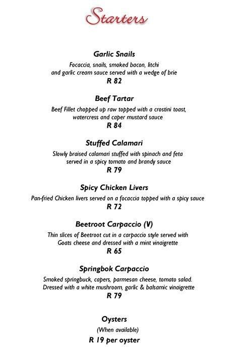 Menu at Ga Rouge restaurant, Centurion