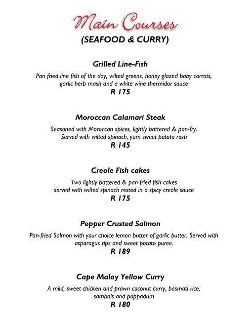 Menu at Ga Rouge restaurant, Centurion