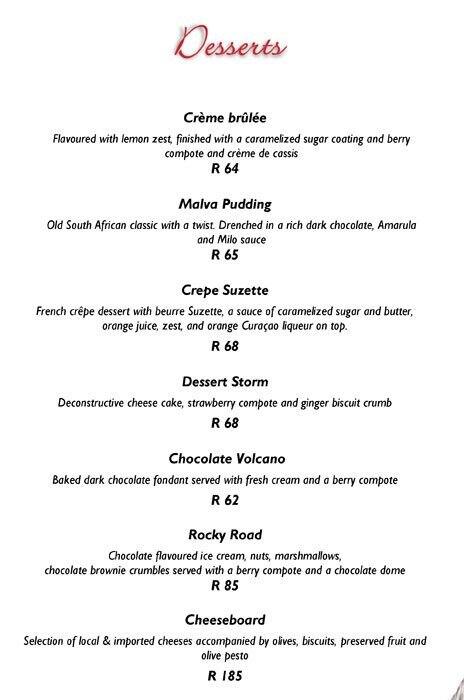 Menu at Ga Rouge restaurant, Centurion