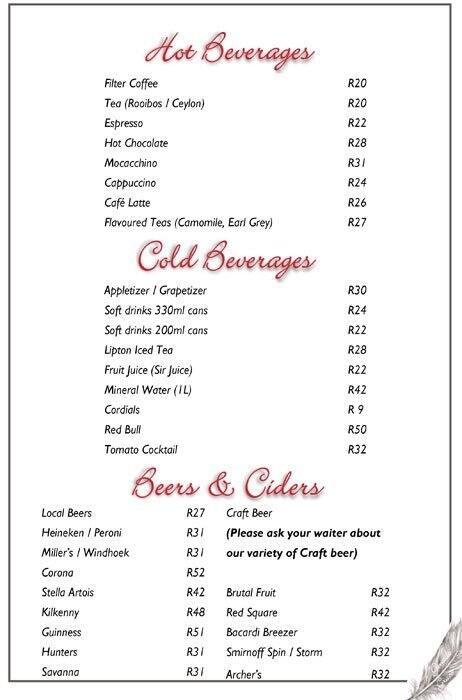 Menu at Ga Rouge restaurant, Centurion