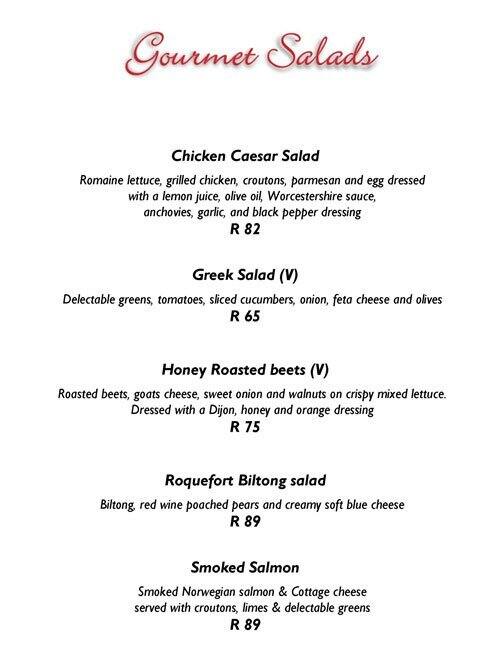 Menu at Ga Rouge restaurant, Centurion