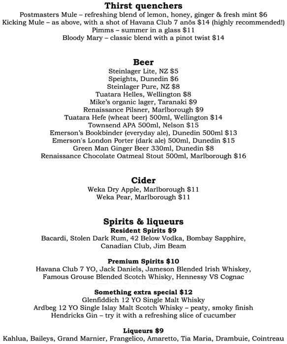 Menu at Postmasters Cottage Cafe, Arrowtown