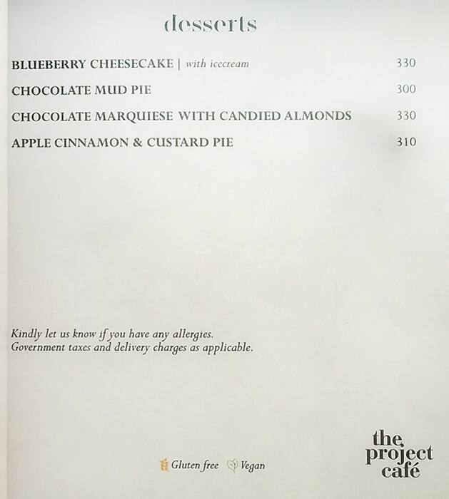 Menu at The Project Cafe, Ahmedabad