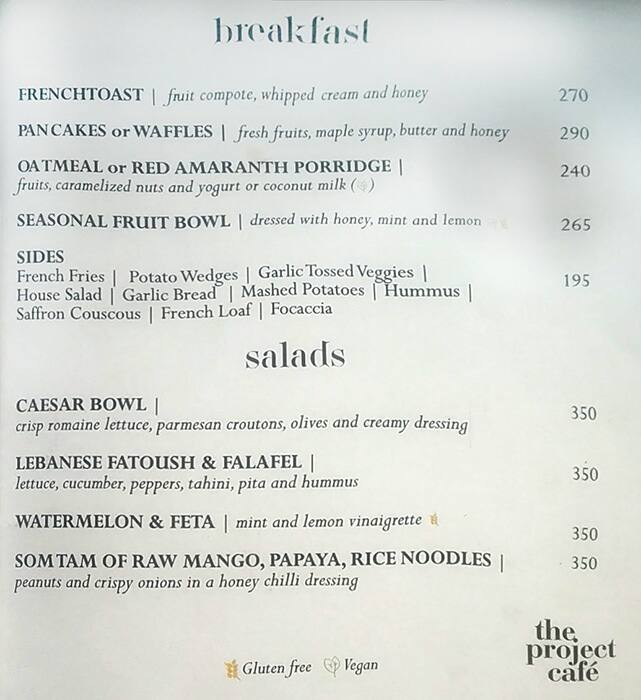 Menu at The Project Cafe, Ahmedabad