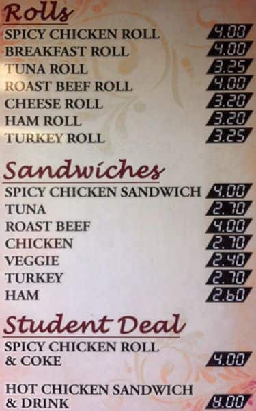Menu at Ger's Deli, Dublin