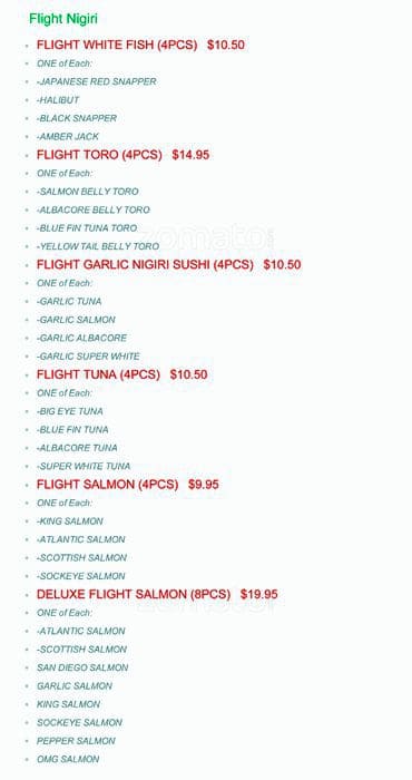 Menu at Oto Sushi restaurant, Redmond