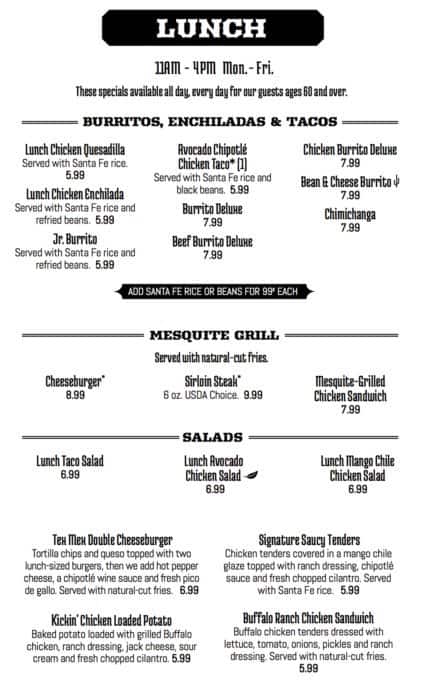 Menu at Tumbleweed Tex Mex Grill & Margarita Bar, Wooster