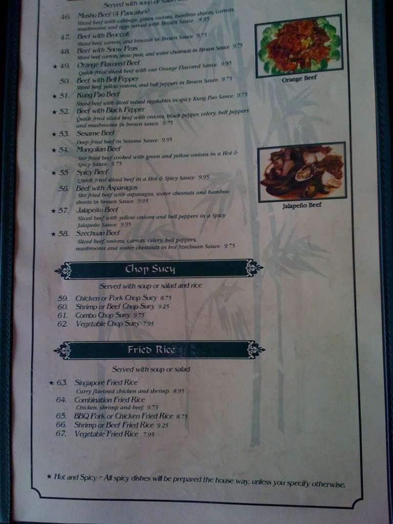 Menu at Chin Chin restaurant, Clifton