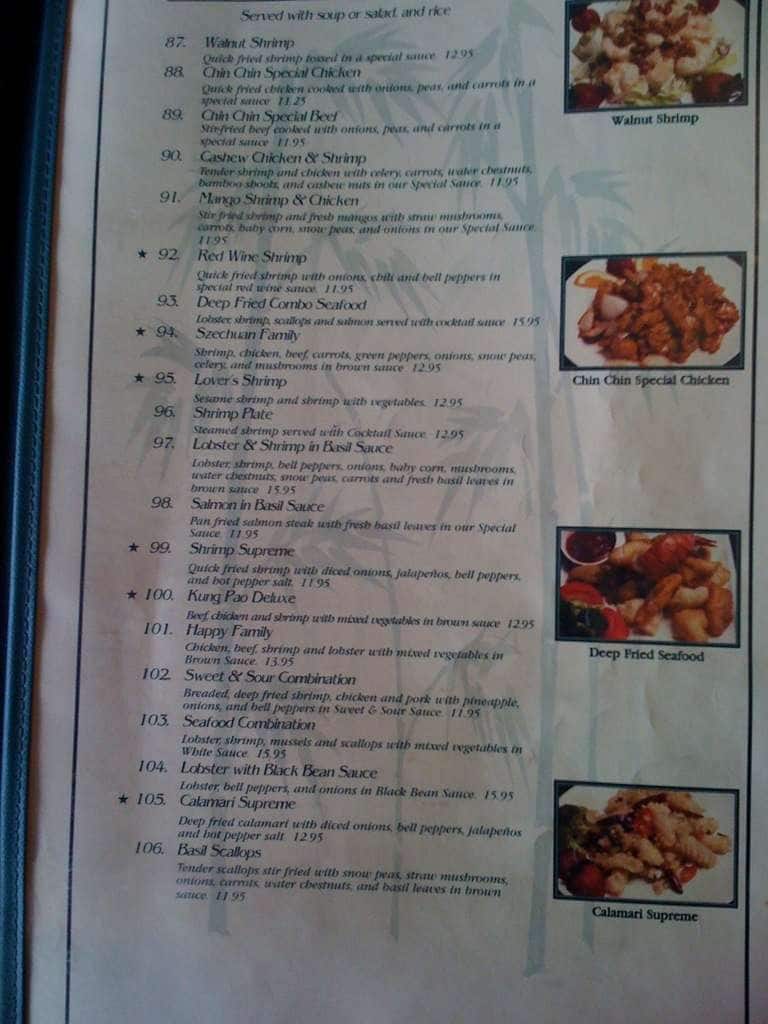 Menu at Chin Chin restaurant, Clifton