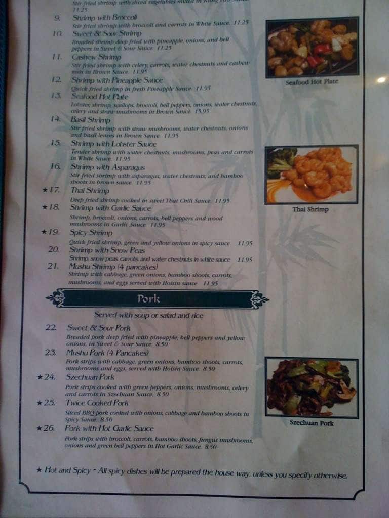 Menu at Chin Chin restaurant, Clifton