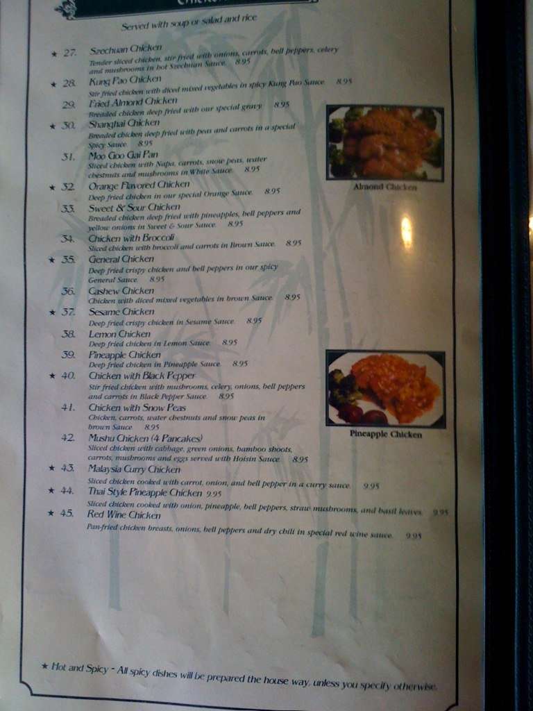 Menu at Chin Chin restaurant, Clifton