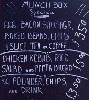 Menu at Munch Box cafe, London, 326B High Road