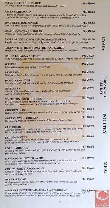 Menu at CAFE MONDO, Makati