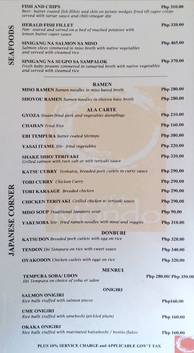 Menu at CAFE MONDO, Makati