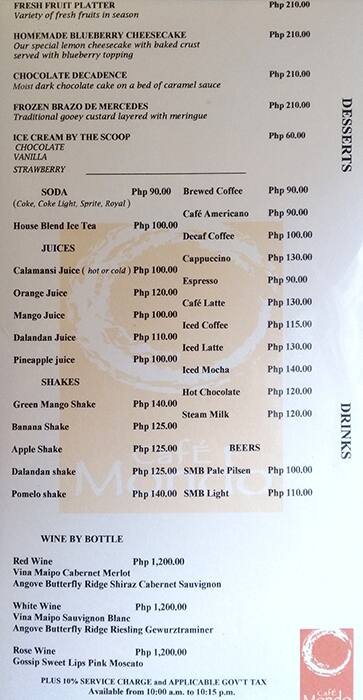 Menu at CAFE MONDO, Makati