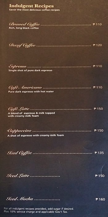 Menu at CAFE MONDO, Makati