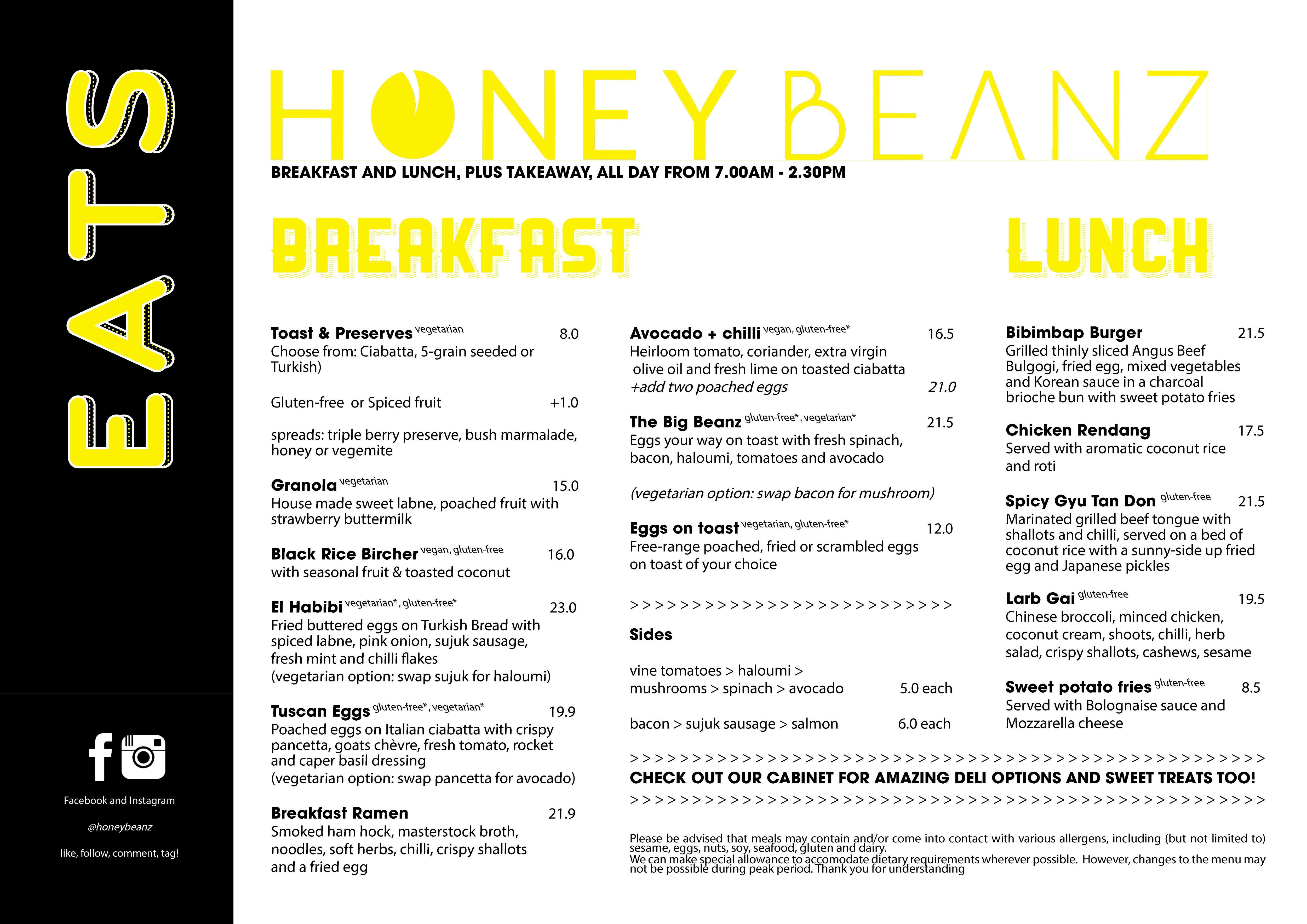 Honey Beanz Menu, Menu for Honey Beanz, Subiaco, Perth - Urbanspoon/Zomato