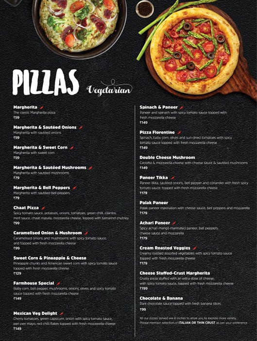 Menu at Onesta, Gurugram