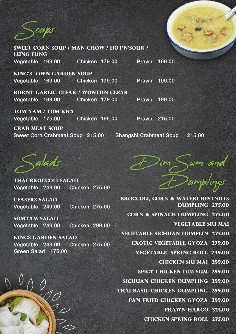 Menu at King of Asia, Chennai
