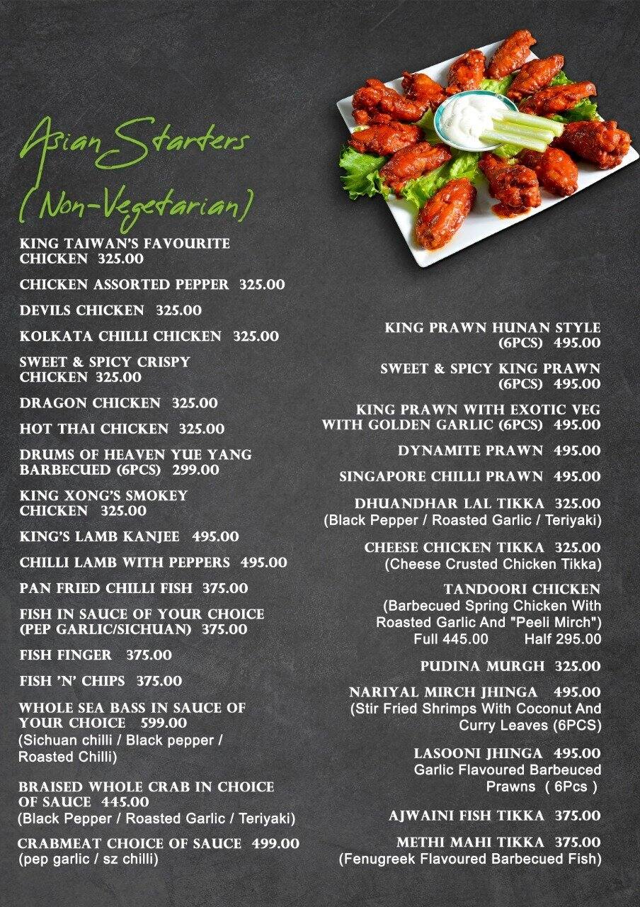 Menu at King of Asia, Chennai