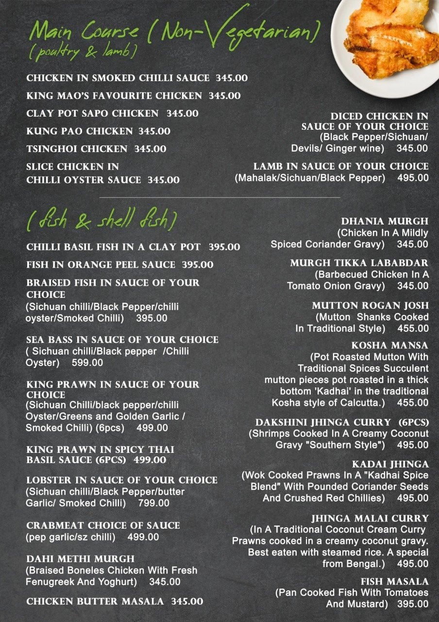 Menu at King of Asia, Chennai