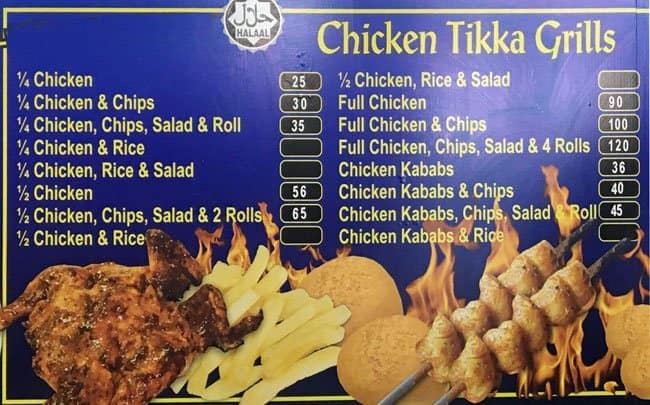 Menu at Lazeez Take-Away restaurant, Paarl