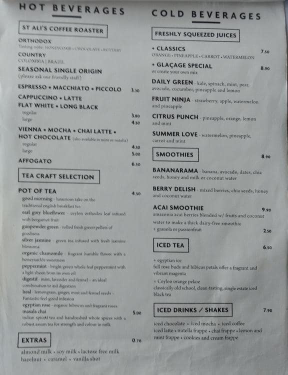 Menu at Glaçage cafe, Bankstown