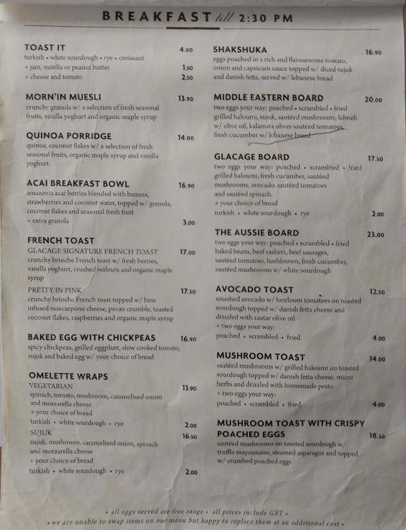 Menu at Glaçage cafe, Bankstown