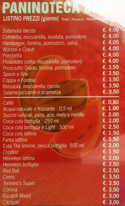 Bar Paninoteca a Milano: Foto del Menu con Prezzi - Zomato Italia