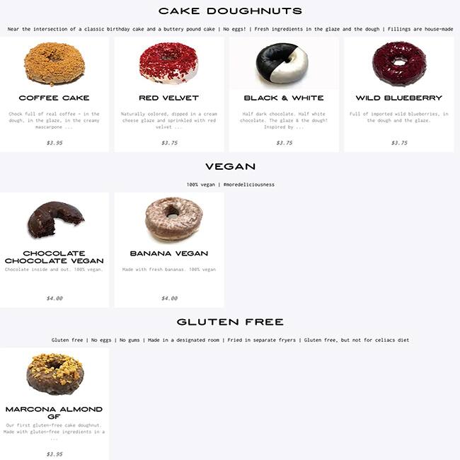 Doughnut Plant Menu