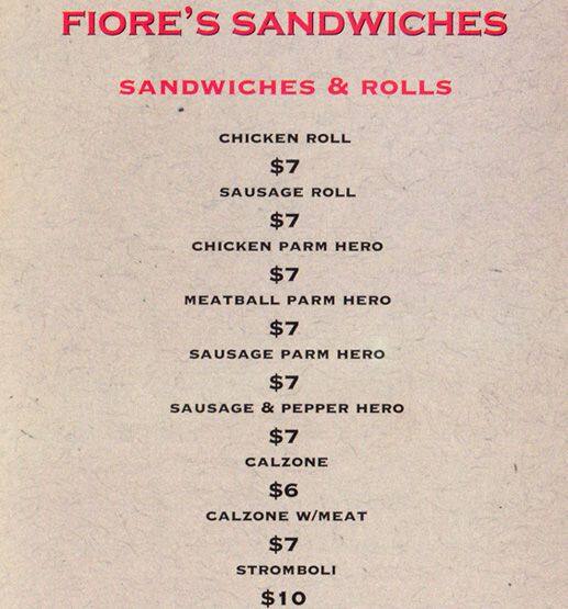 Menu at Fiore's Pizza pizzeria, New York City
