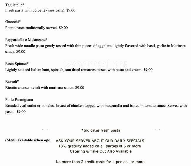 Menu at La Summa desserts, Boston