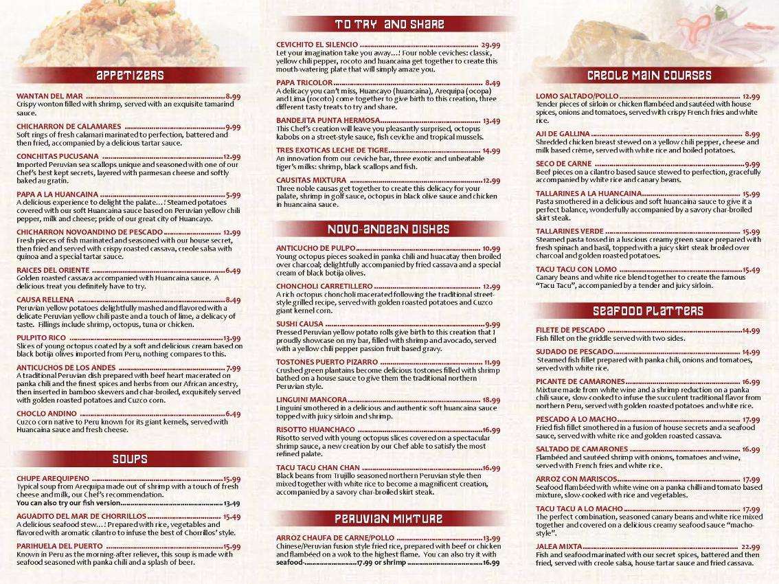 Menu at El Senorial Corporation restaurant, Miami