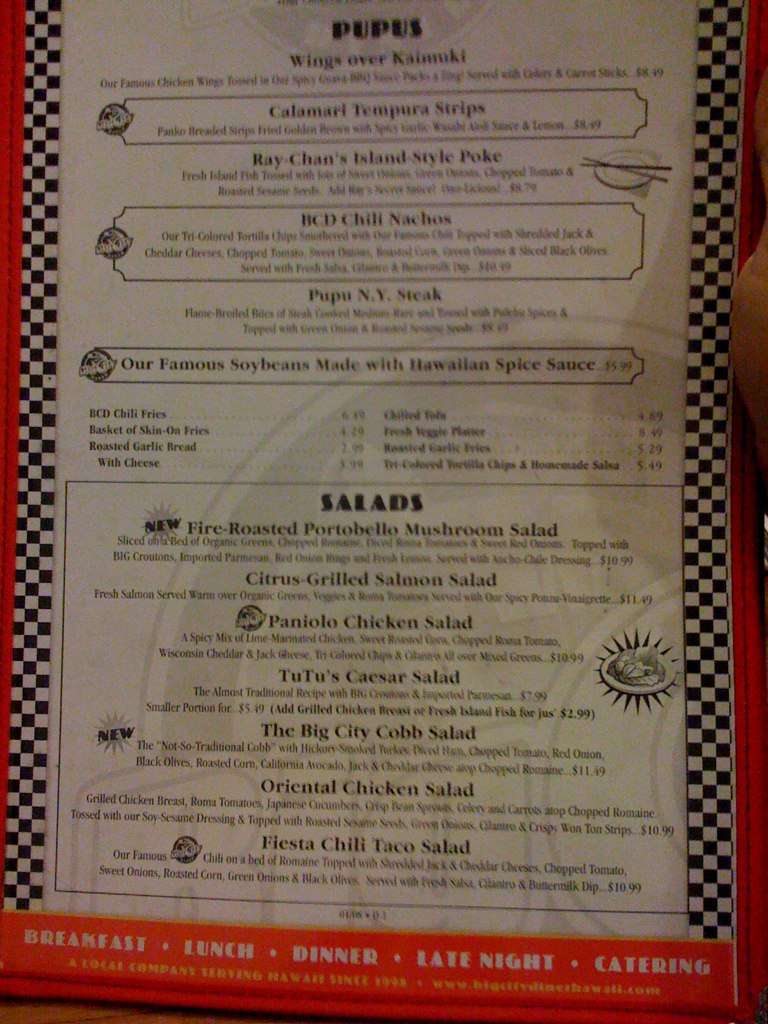 Menu at Big City Diner restaurant, Kailua, 108 Hekili St #101