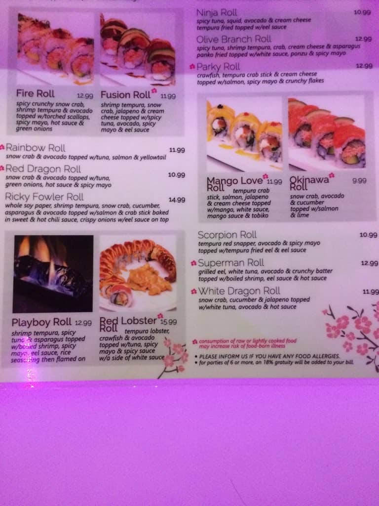 Menu at Naru Japanese Restaurant, Southaven