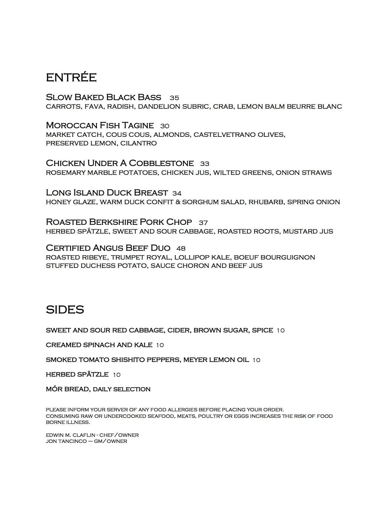 Menu at Oran Mor pub & bar, Nantucket