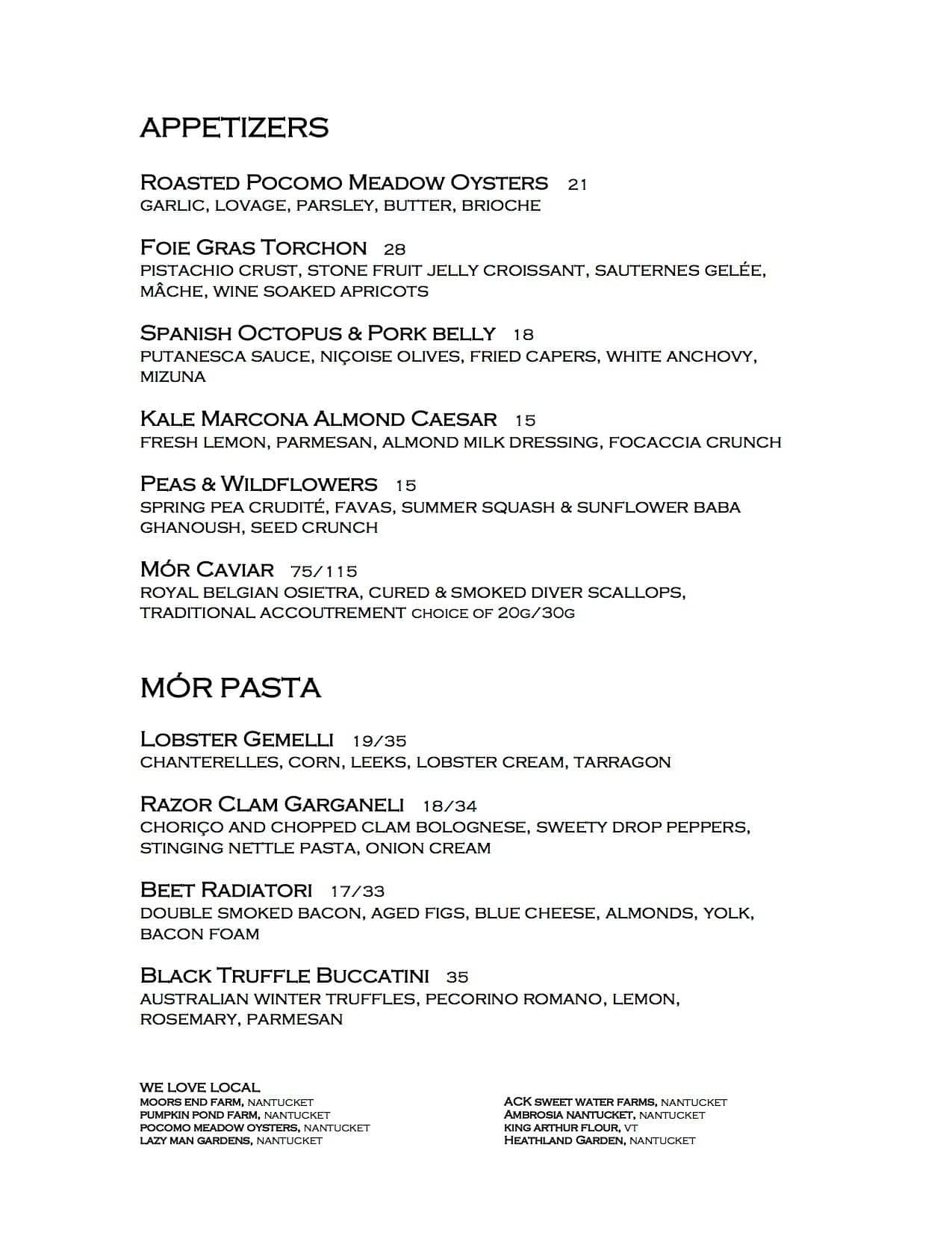 Menu at Oran Mor pub & bar, Nantucket