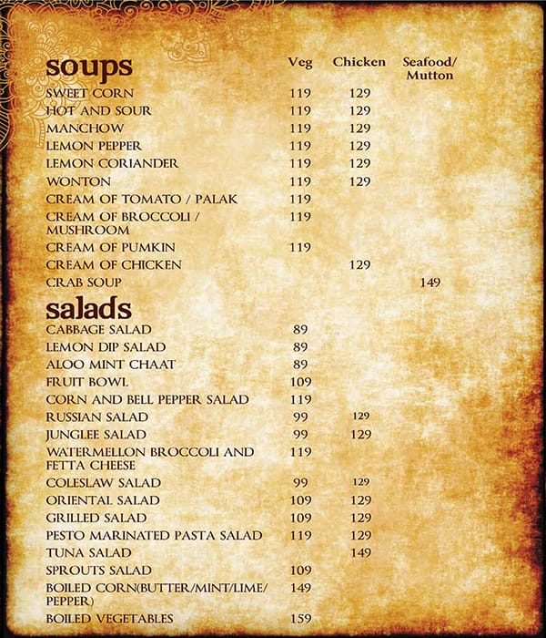 Menu of Mysore Union, Vijay Nagar, Mysore