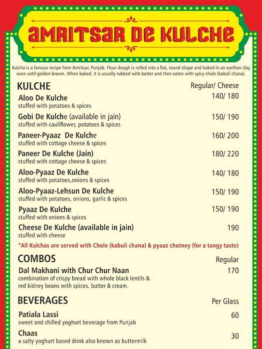 Menu of Amritsari Kulcha Express, Bodakdev, Ahmedabad