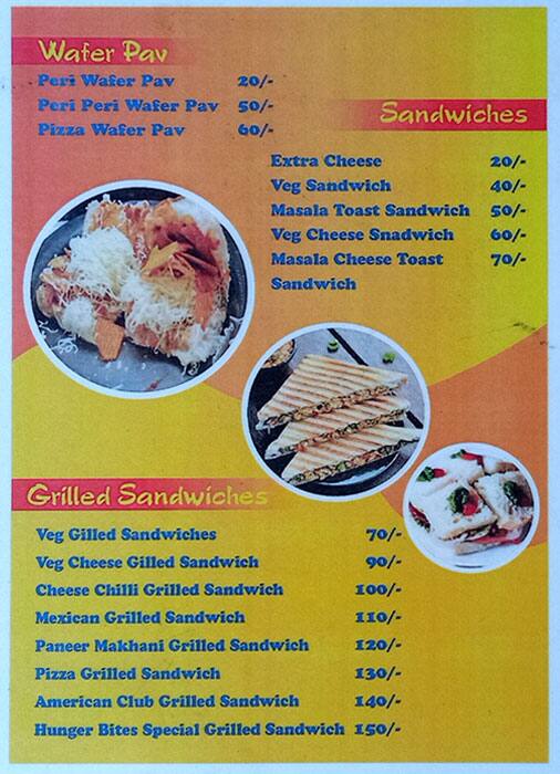 Menu of Hunger Bites, Parel, Mumbai