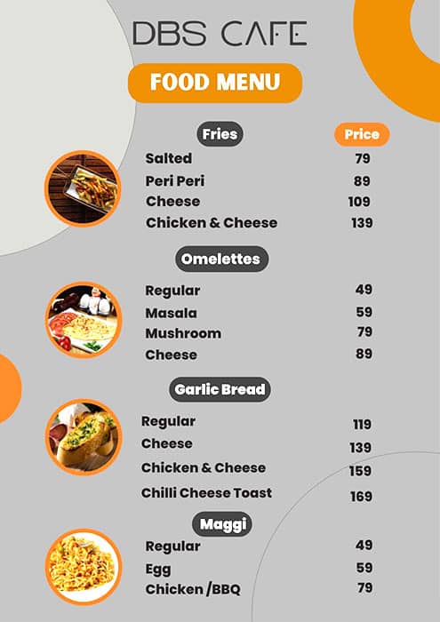 Menu of DBS Cafe, Rushikonda, Vizag