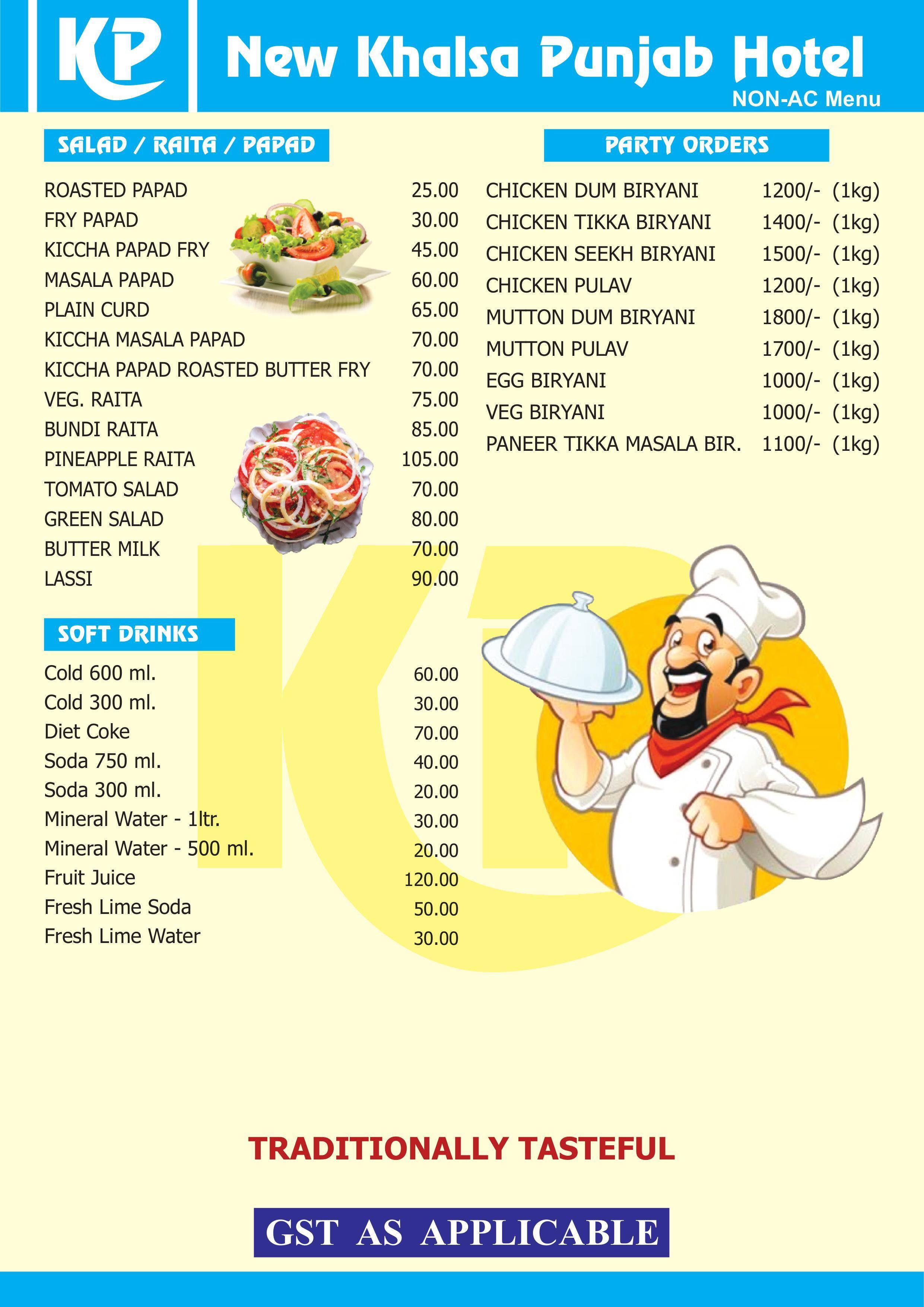 Menu at Khalsa Punjab Restaurant & Bar, Mumbai, Chakala Rd