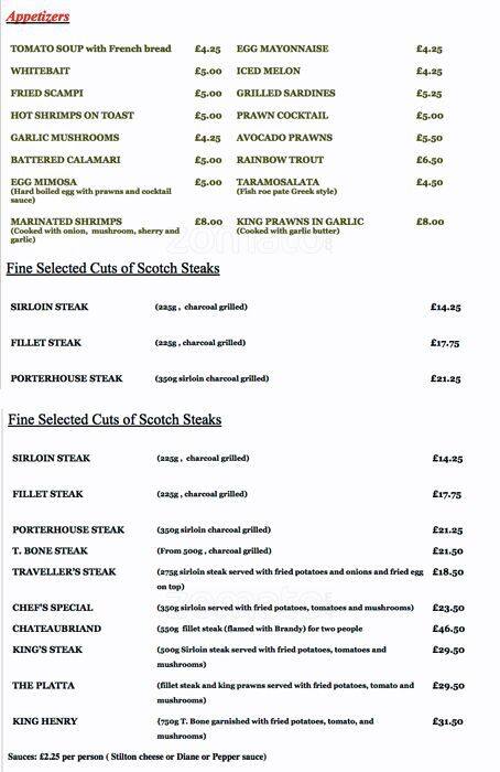 Menu at Croydon Steak House steakhouse, Croydon, 31 S End