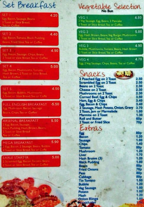 Menu at Arsenal cafe, London, 25 Blackstock Rd