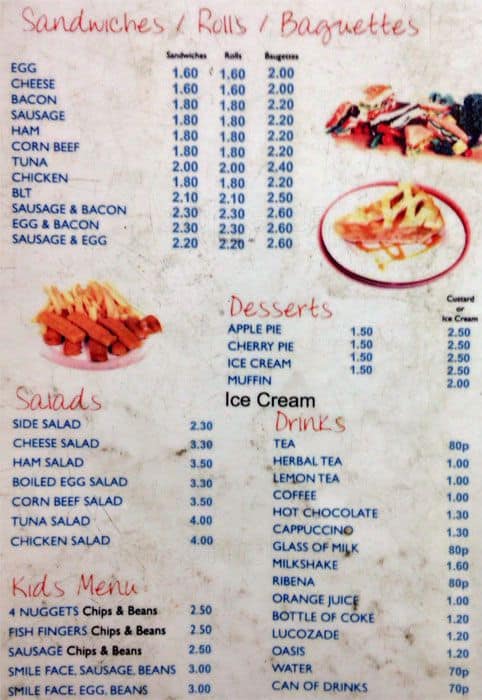 Menu at Arsenal cafe, London, 25 Blackstock Rd