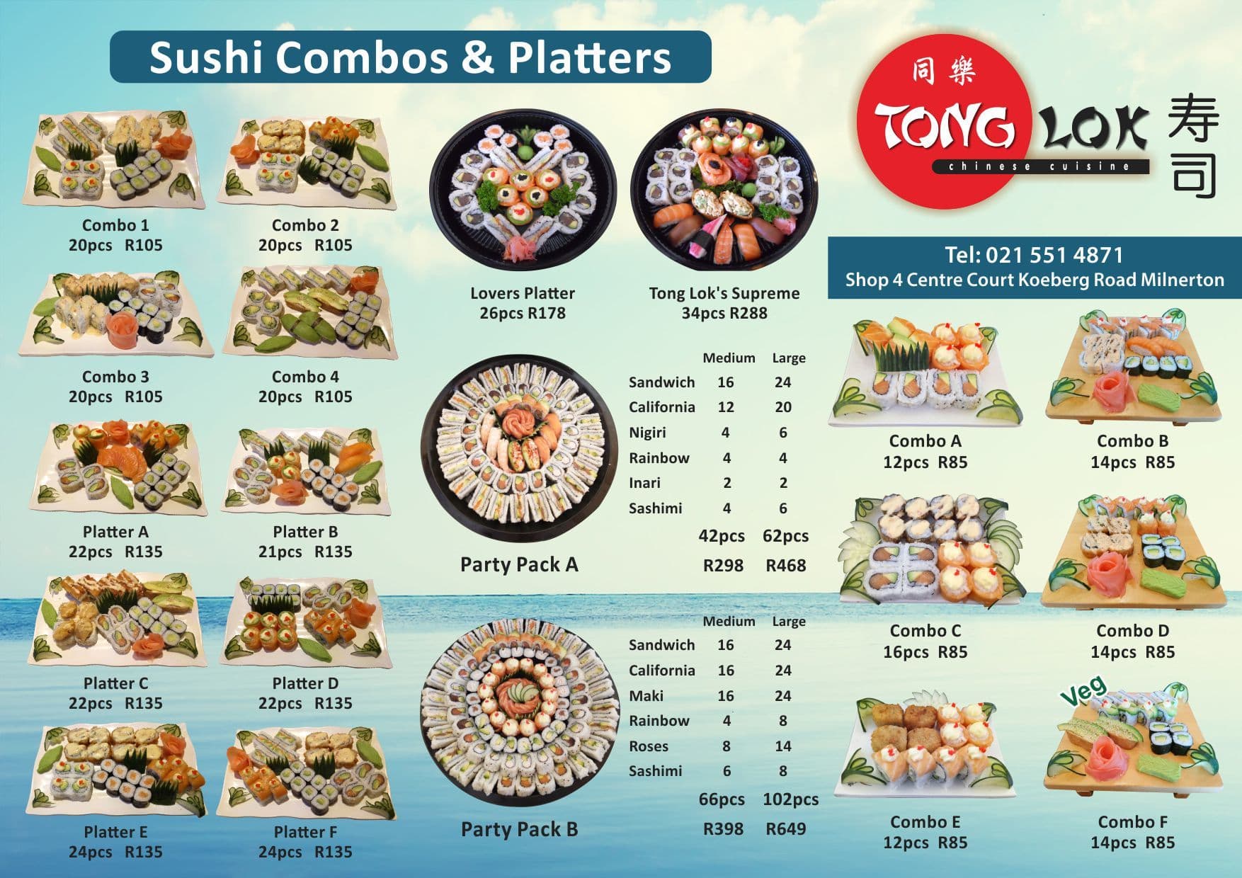 Menu at Tong Lok restaurant, Cape Town, Centre Court