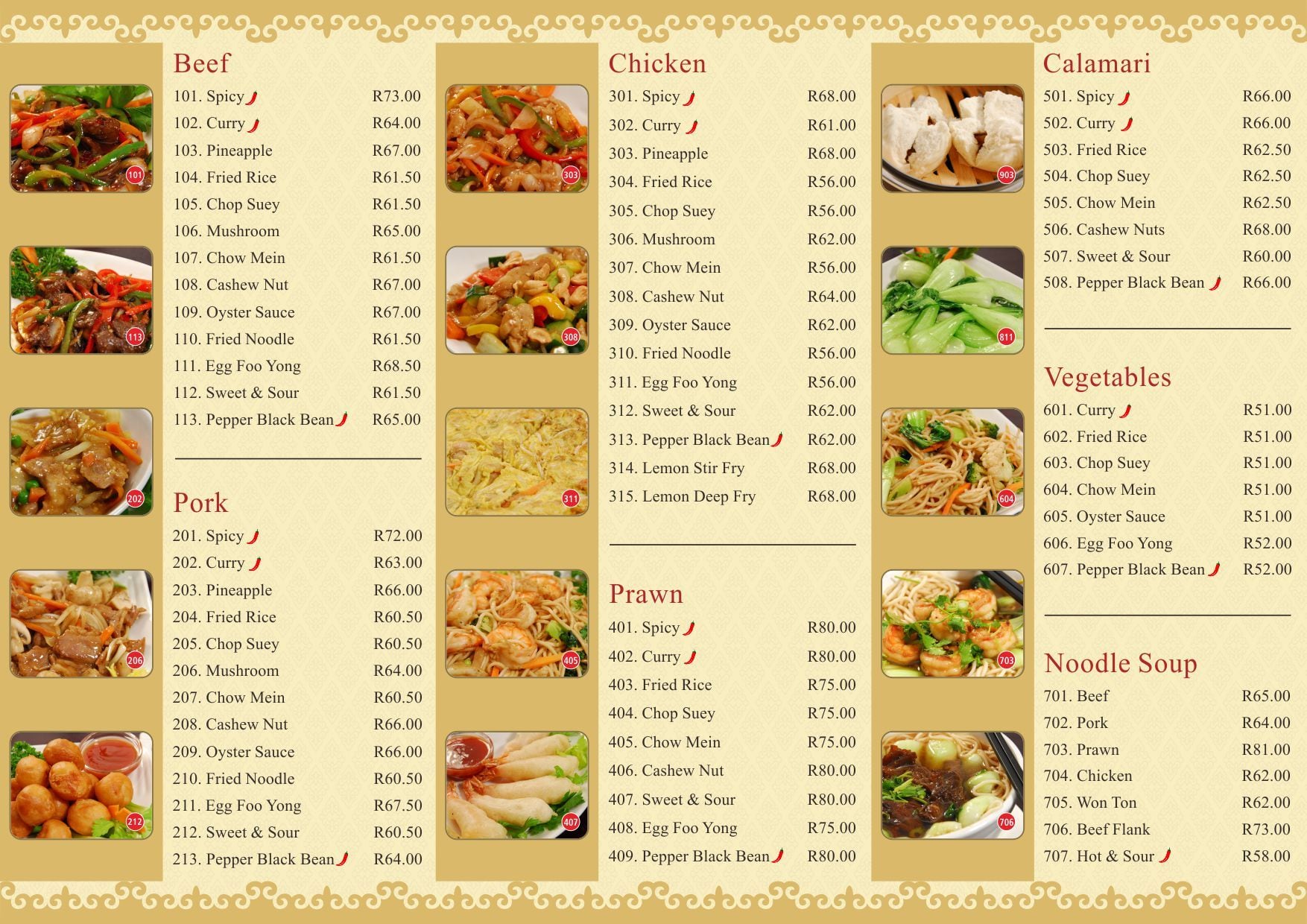 Menu at Tong Lok restaurant, Cape Town, Centre Court