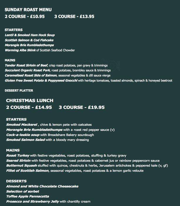 Menu at Kilted Lobster restaurant, Edinburgh