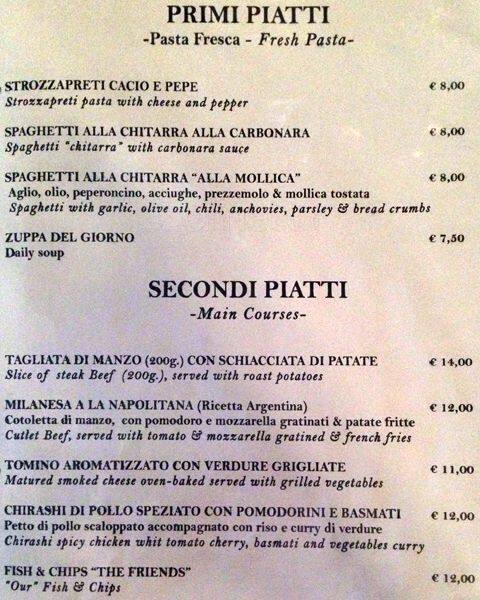 Menu da The Friends pub & bar, Milano, Viale Monte Santo 12
