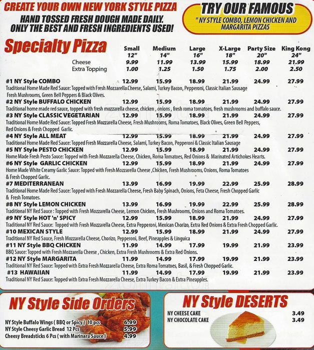 New York Pasta & Pizza Menu - Urbanspoon/Zomato